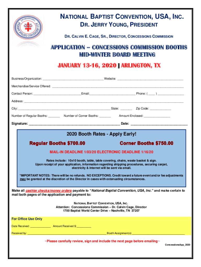 Fillable Online Reverend Calvin Cage, Director of Concessions and ...