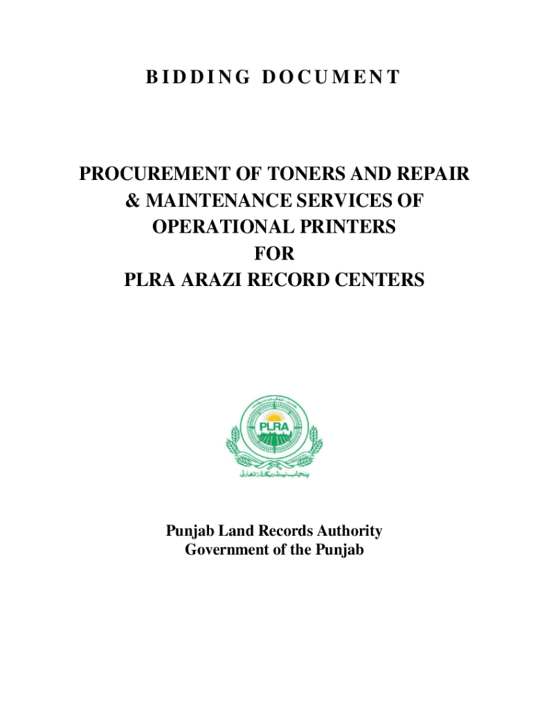 Fillable Online Bidding Document - Punjab Land Records Authority Fax Email Print - pdfFiller