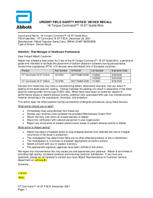 Fillable Online DEVICE RECALL Hi-Torque Command 18 Guide Wire for PTA ...