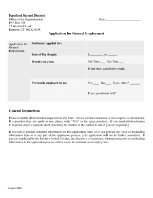 Fillable Online Employment / Non Certified General Application Fax Email Print - pdfFiller