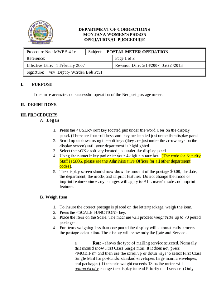 II. DEPARTMENT OF' CORRECTIONS MONTANA STATE ... - cor mt Doc Template | pdfFiller