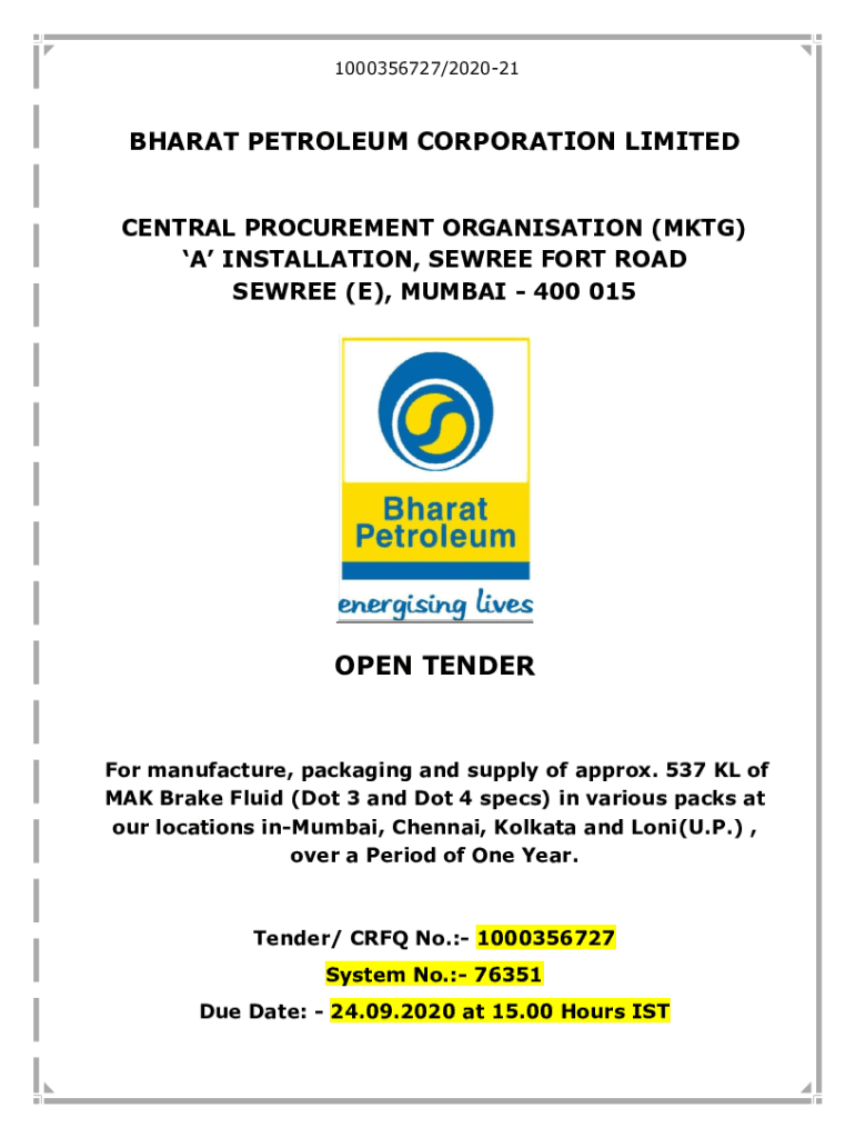 Fillable Online bharat petroleum corporation limited a-installation ...