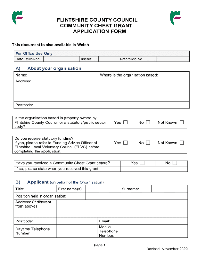 Fillable Online flintshire county council community chest grant ...