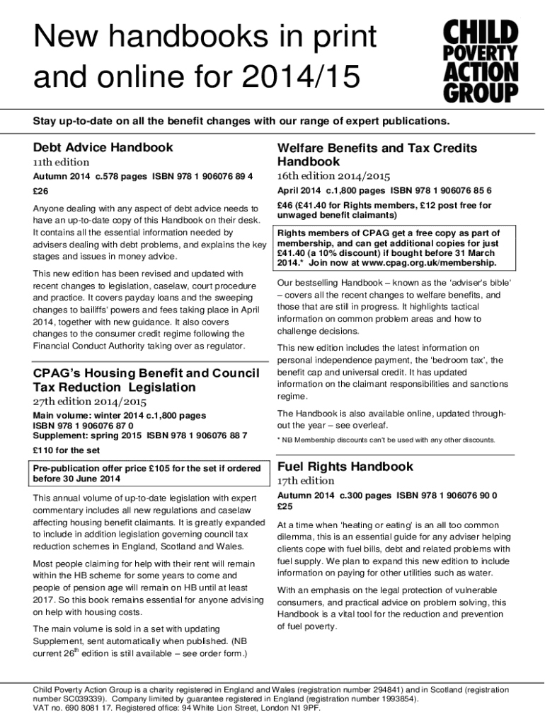 Fillable Online Welfare Benefits and Tax Credits Handbook online - CPAG ...