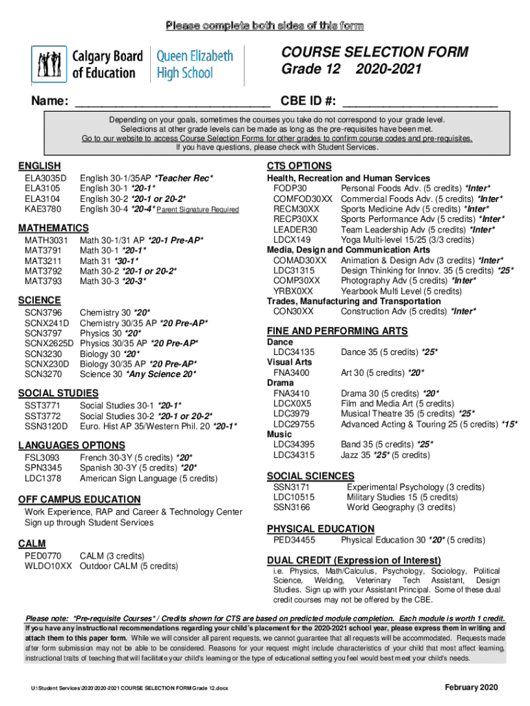Fillable Online SchoolEngage CBE Student ID - Calgary Board of ...