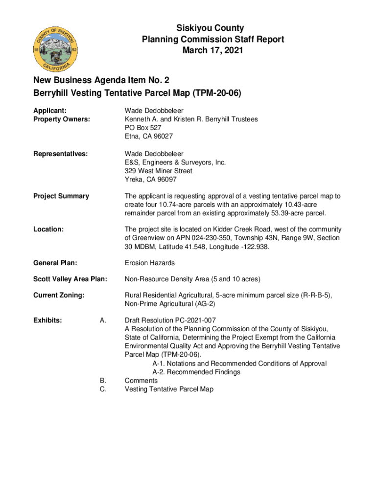 Fillable Online Tentative Parcel Map Application Guide - Siskiyou ...