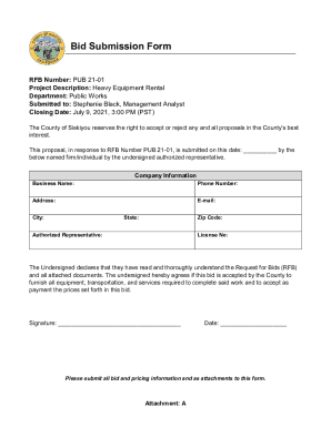 Fillable Online Request for Bids - Heavy Equipment Rental - Siskiyou ...