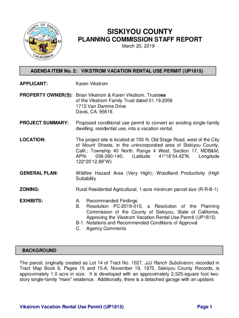 Fillable Online Planning Commission Staff Report - Siskiyou County Fax Email Print - pdfFiller