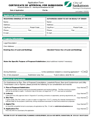 Fillable Online 1) Subdivision Application Form: completely filled out ( 12 copies Fax Email ...