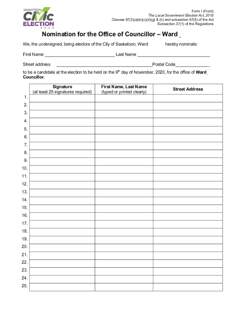 Fillable Online Local Government Election Form I Clauses 67(3)(a),(b ...
