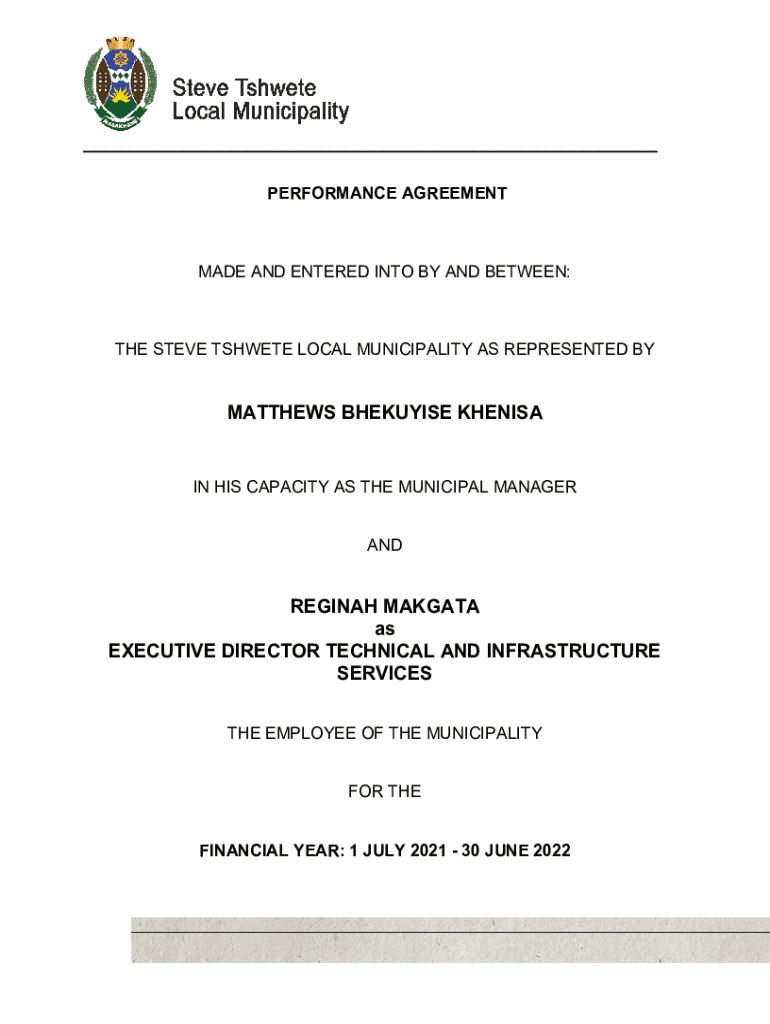 Fillable Online Municipal Manager Performance Agreement - Steve Tshwete ...