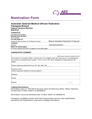 Fillable Online Nomination Form - Australian Nursing and Midwifery ...