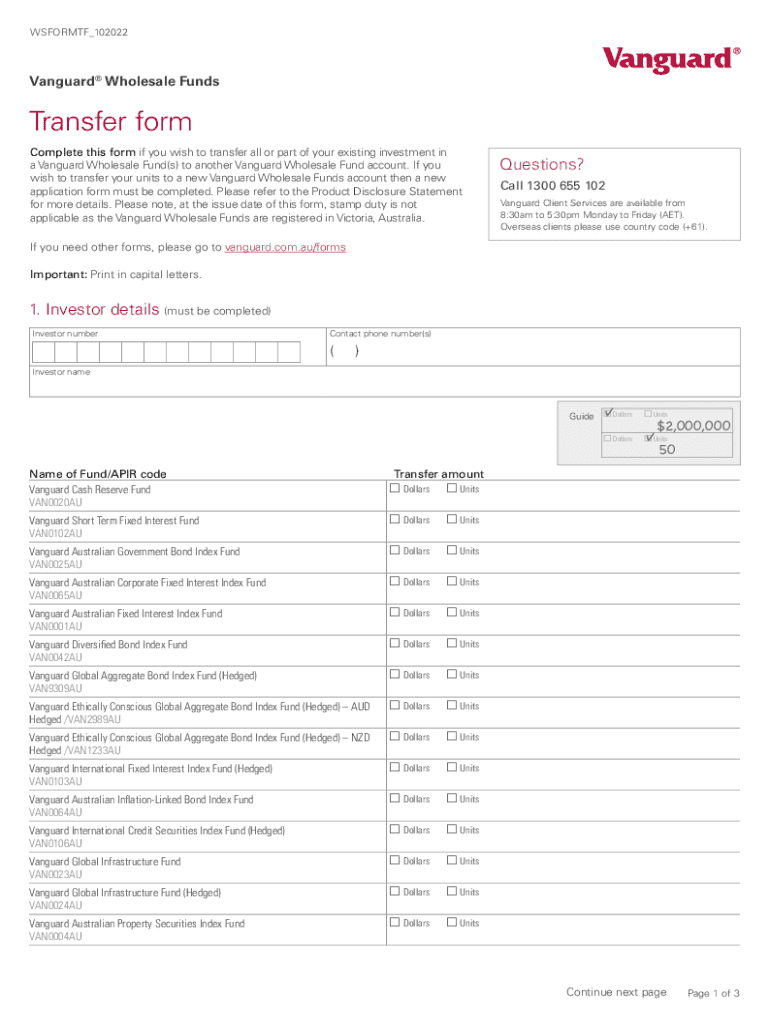 Fillable Online Vanguard Wholesale FundsTransfer Form Fax Email Print ...