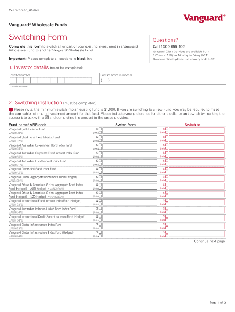 Fillable Online Vanguard Wholesale FundsChange of Details Form Fax ...