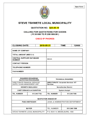 Fillable Online Steve Tshwete Local MUNICIPALITY QUOTATION NO. Q15 ...