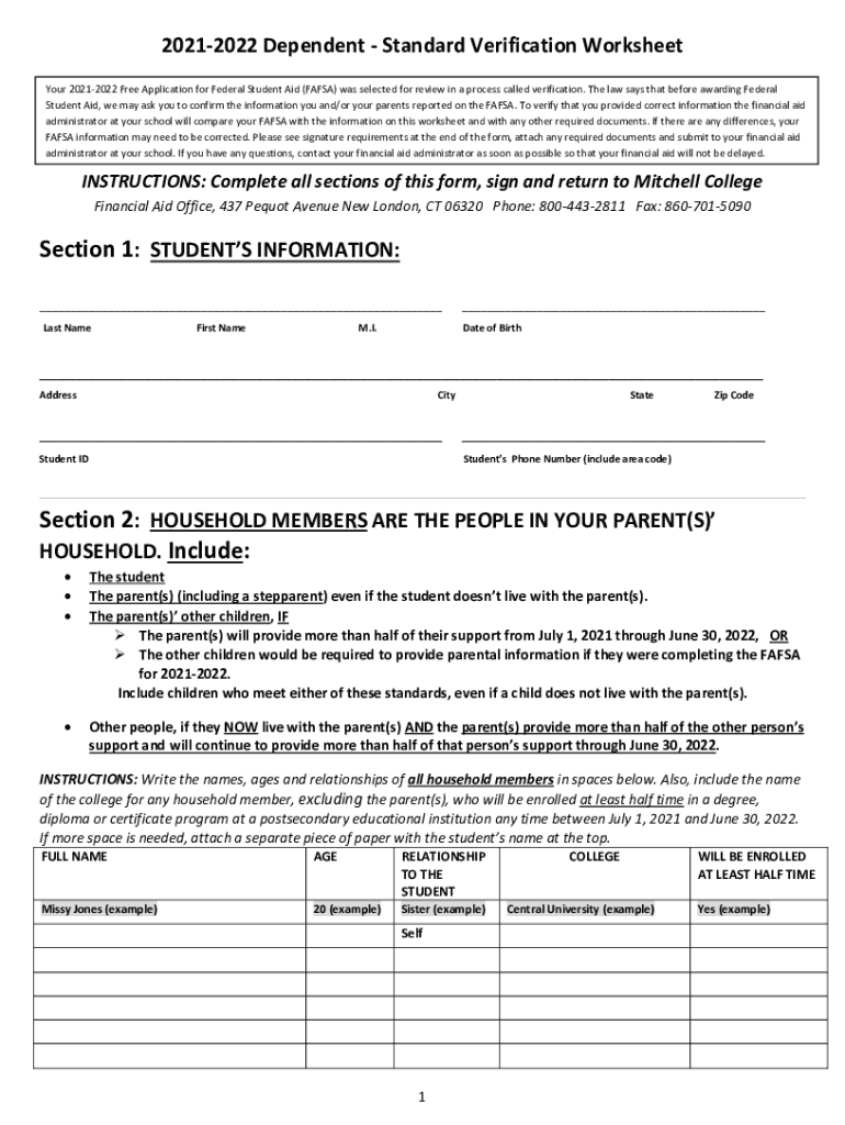 Fillable Online Standard Verification Worksheet Section 1: STUDENT'S ...