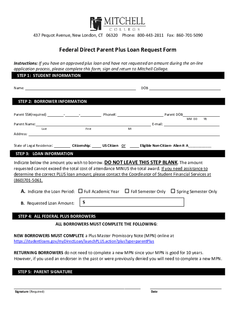 Fillable Online Federal Direct Parent Plus Loan Request Form Fax Email ...