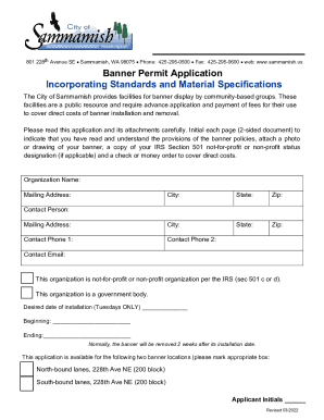 Fillable Online Banner Permit Application - City of Sammamish Fax Email ...