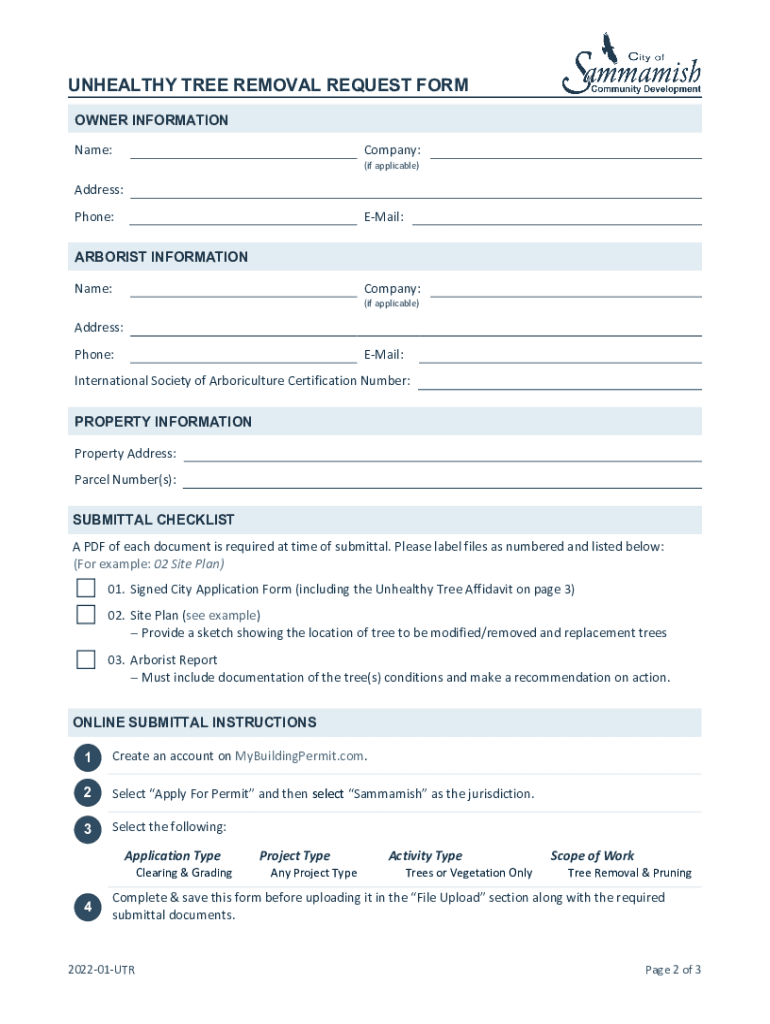 Fillable Online UNHEALTHY TREE REMOVAL REQUEST FORM Fax Email Print ...