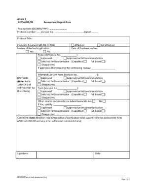 Fillable Online Annex 4 AF/04-012/06 Assessment Report Form Fax Email ...