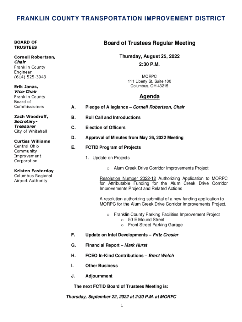 Fillable Online FRANKLIN COUNTY TRANSPORTATION IMPROVEMENT DISTRICT Fax Email Print - pdfFiller