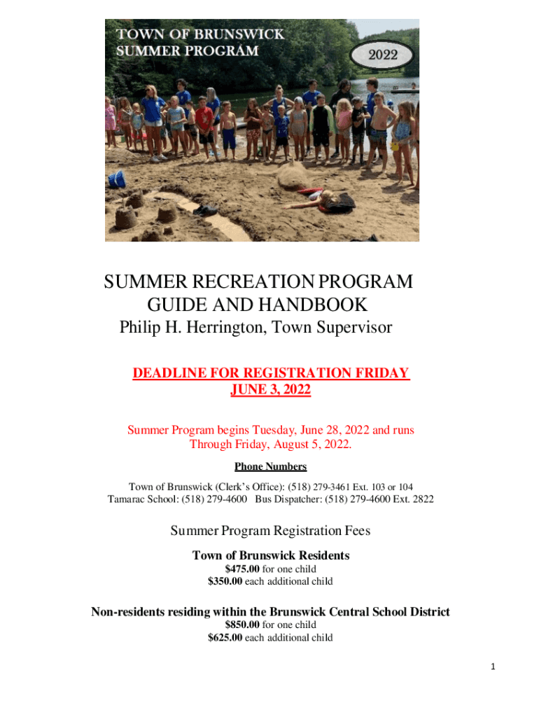 Fillable Online SUMMER RECREATION PROGRAM GUIDE AND HANDBOOK Fax Email Print - pdfFiller