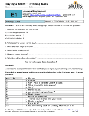 Fillable Online Buying a train ticket - English ESL Video Lessons Fax ...