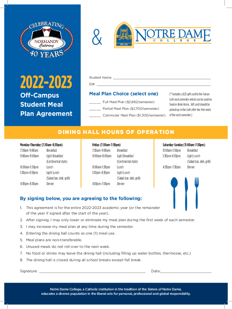 Fillable Online Off-Campus Student Meal Plan Agreement Fax Email Print ...