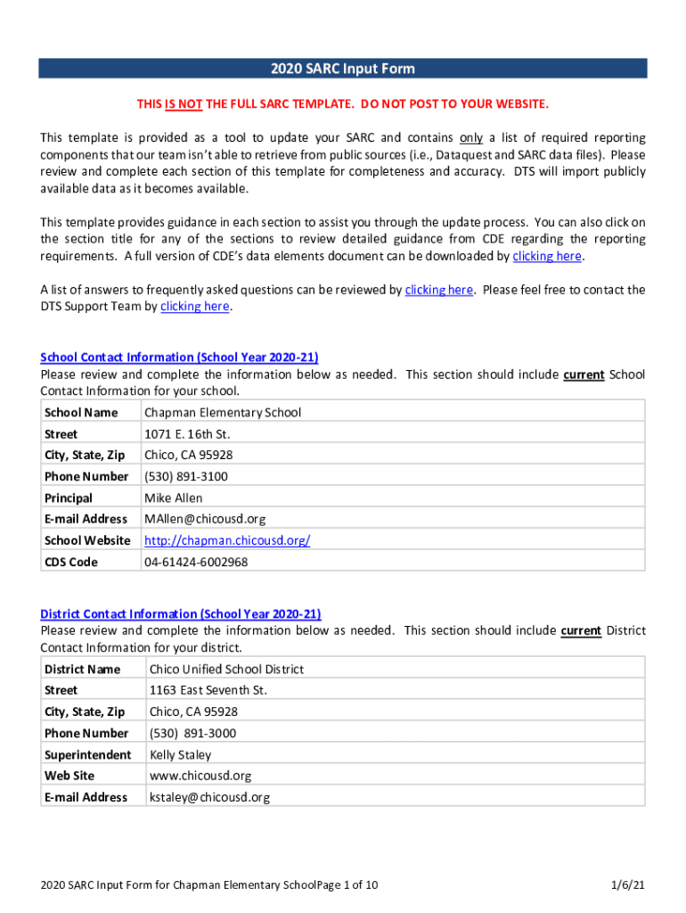 Fillable Online 2020 SARC Input Form - Wilson Riles Middle Fax Email ...