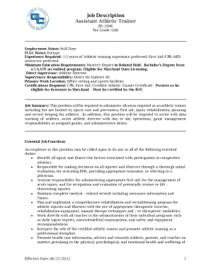 Fillable Online Job Description Title: Assistant Athletic Trainer ...