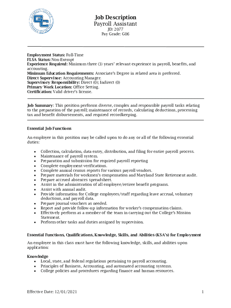 Fillable Online Payroll Clerk job description template - Workable ...