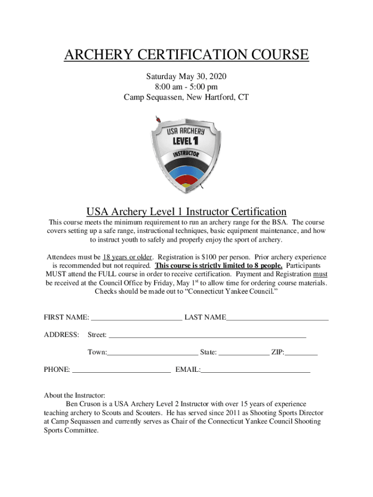 Fillable Online Level 1 Archery Instructor certification practical session Fax Email Print ...