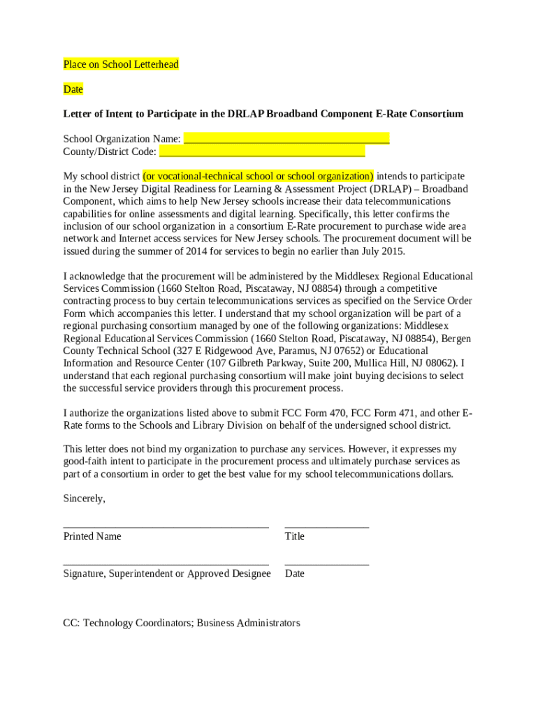 Letter of Intent to Participate in the DRLAP Broadband ... Doc Template ...