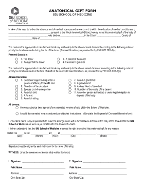 Fillable Online anatomical gift form - siu school of medicine Fax Email Print - pdfFiller