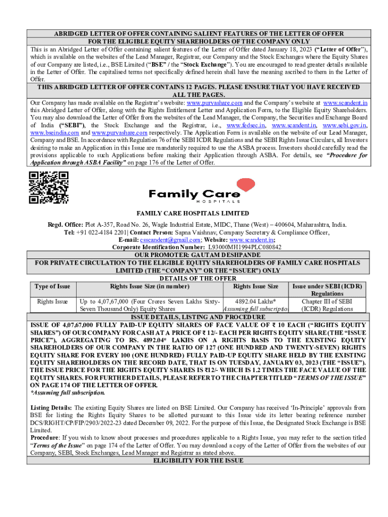 Fillable Online Abridged Letter of Offer containing salient features of the ... Fax Email Print ...
