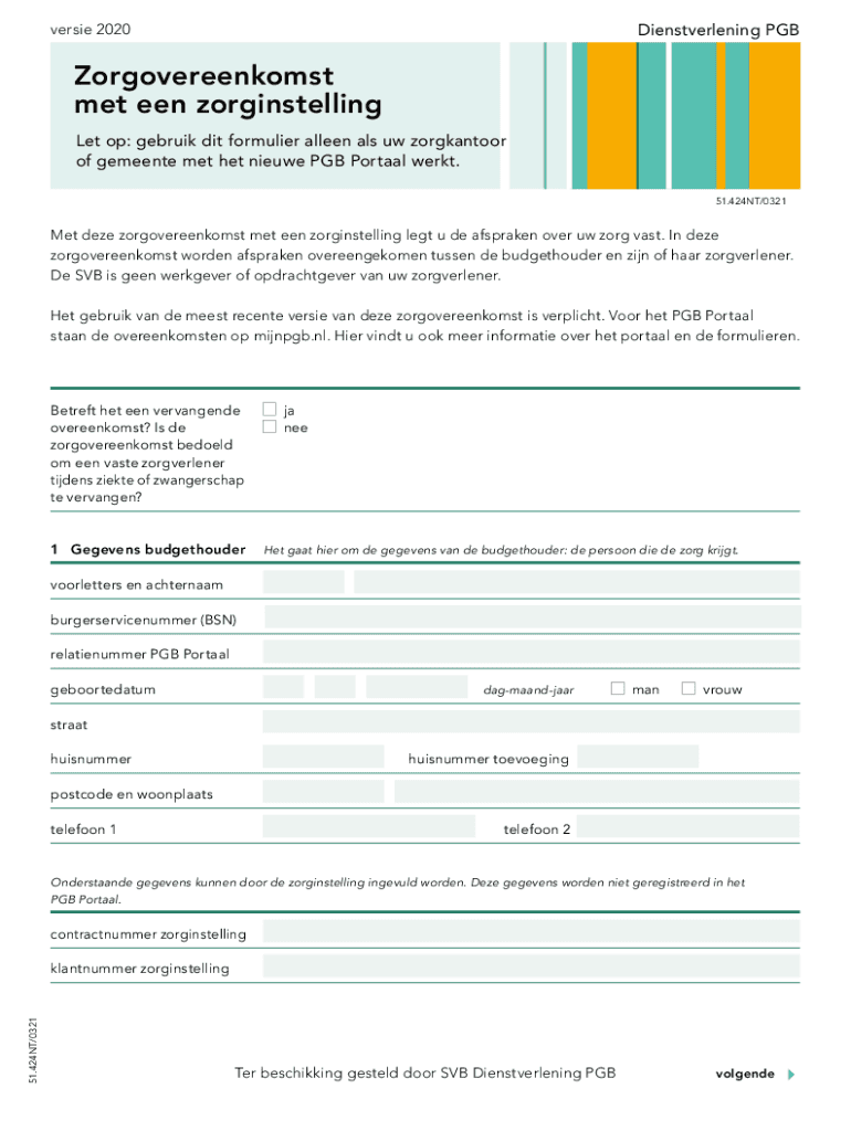 Fillable Online Zorgovereenkomst met een zorginstelling. Met deze ...