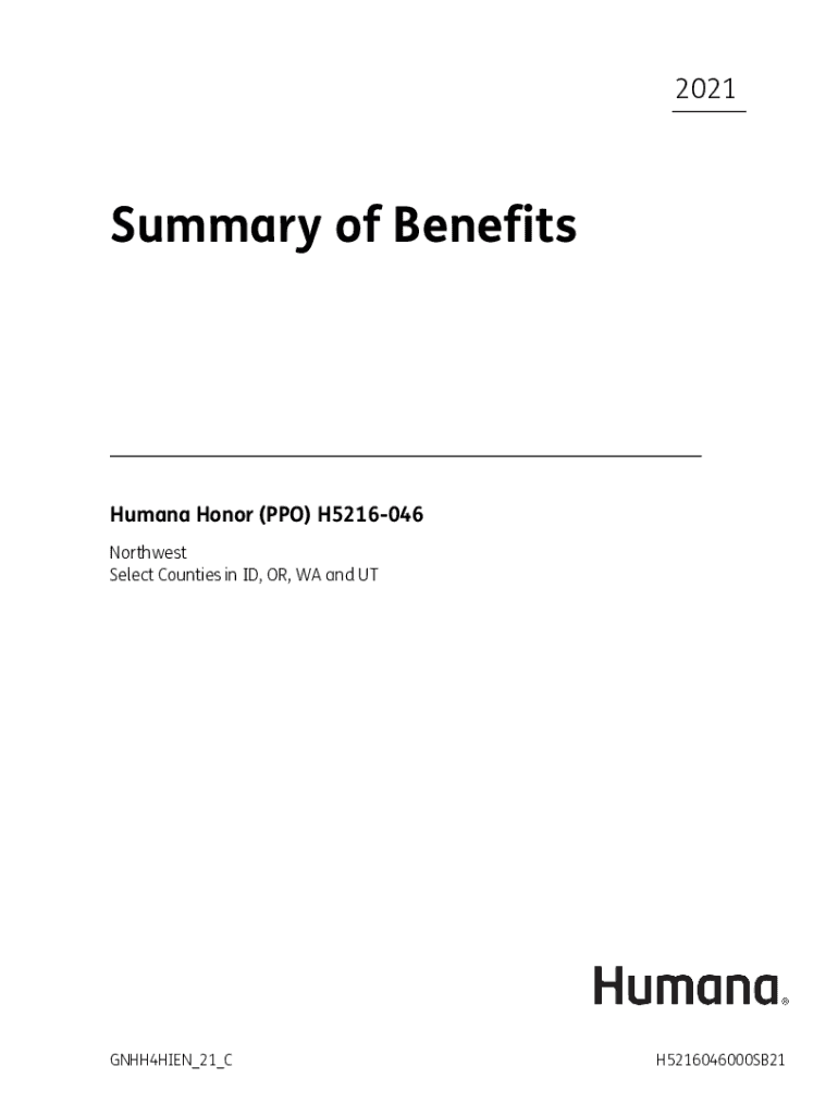 Fillable Online Your 2021 Summary of Benefits- Humana Honor (PPO ...