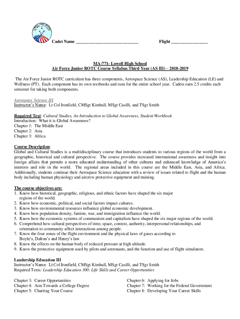 Fillable Online Lowell High School Air Force Junior ROTC Course ...