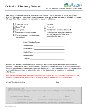 Fillable Online Verification of Residency Statement - Bethel School ...