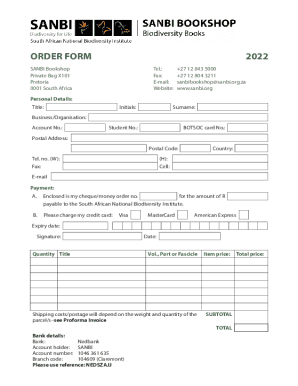 Fillable Online biodiversityadvisor sanbi ORDER FORM Personal details ...