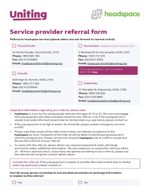 Fillable Online Service provider referral form - Headspace Fax Email ...