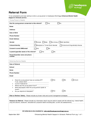 Fillable Online Referral Form - Headspace Fax Email Print - pdfFiller
