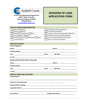 Fillable Online DIVISIONS OF LAND APPLICATION FORM Fax Email Print - pdfFiller