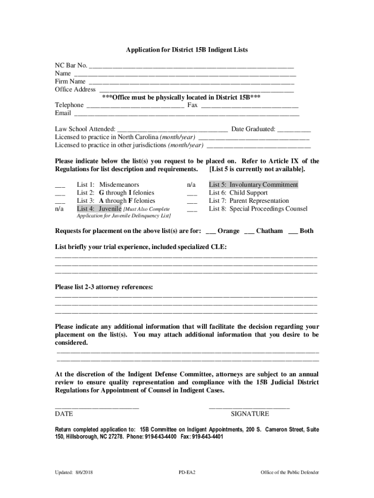 Fillable Online application for the juvenile delinquency indigent defense list for Fax Email ...