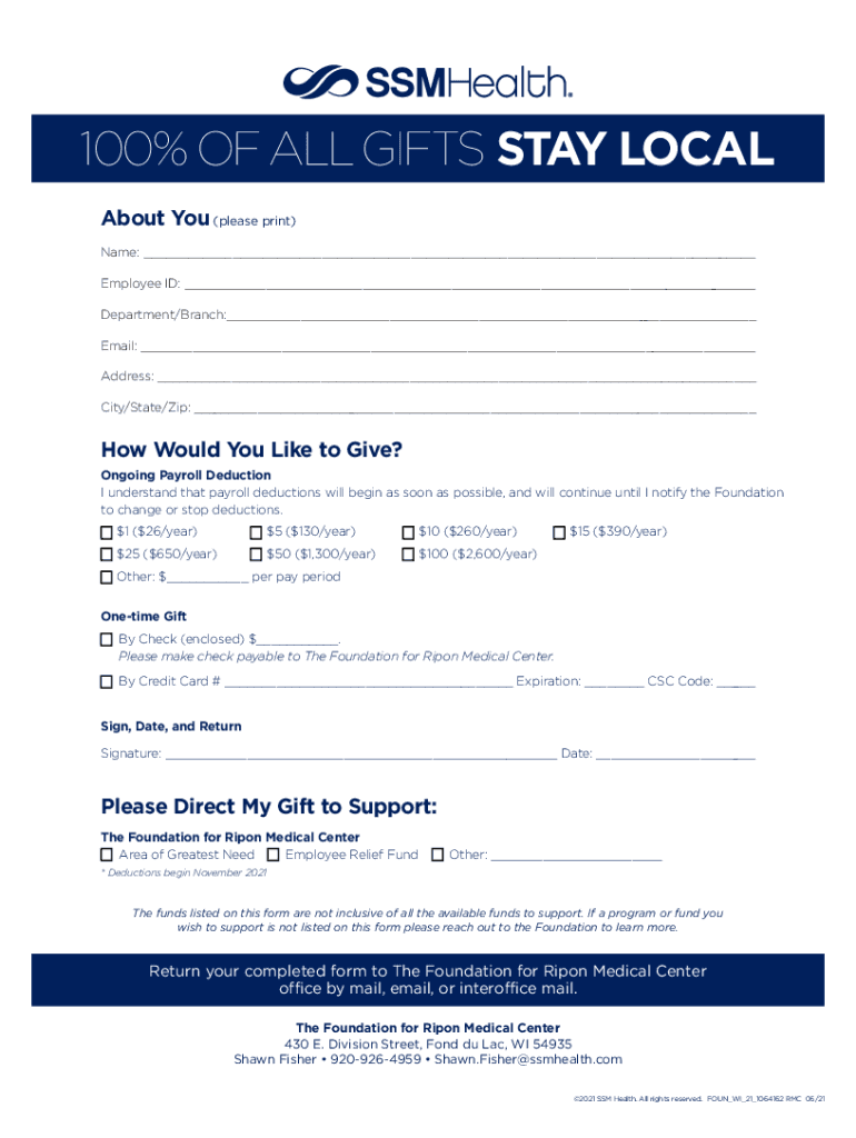 Fillable Online SSM Health FoundationSt. Louis - A shared courage. A ...