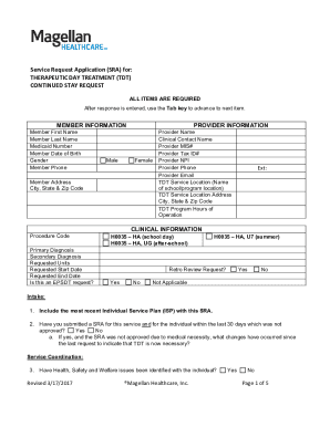 Fillable Online Service Request Application (SRA) for: THERAPEUTIC DAY ...