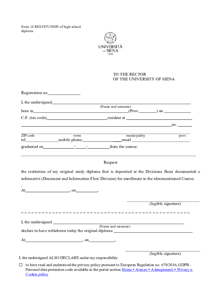 Fillable Online en unisi Annex 2 Application Form TO THE RECTOR THE ...