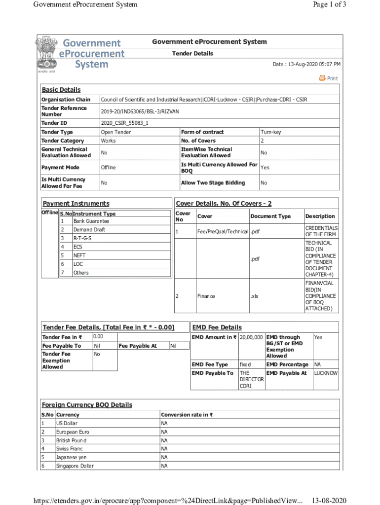 Fillable Online Active Tenders - Government eProcurement System Fax ...