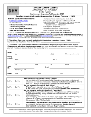 Fillable Online 2023 TCC Dental Hygiene Program Application Form Fax ...