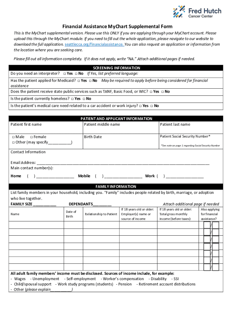 Fillable Online MyChart Supplemental Application Form - Seattle Fax Email Print - pdfFiller